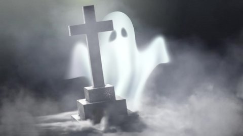 Ghost Behind Grave Illustration Animation Stock Footage Video (100% ...