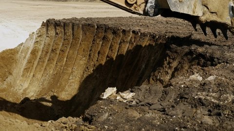 Closeup Excavator Bucket Scooping Soil Process Stock Footage Video (100 ...