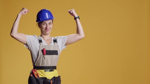 Strong Empowered Woman Flexing Arm Muscles Stock Footage Video (100% ...