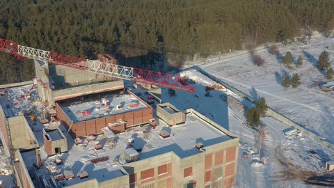Tower Crane Hoist Over Snowy Factory Stock Footage Video (100% Royalty ...