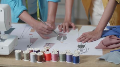 Close Male Female Designers Hands Designing Stock Footage Video (100% ...