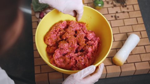Process Adding Spices Powder Minced Meat Stock Footage Video (100% ...