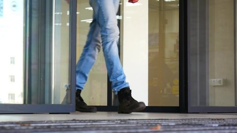 Feet Man Leaving Building Through Sliding Stock Footage Video (100% ...