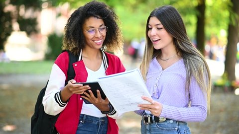 Female Multiethnic Students Having Conversation Outdoor Stock Footage Video (100% Royalty-free ...