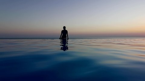 Beautiful Woman Relax Infinity Swimming Pool Stock Footage Video (100% ...