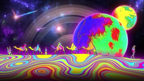 Colorful Trippy Psychedelic Desert Landscape Silhouette Stock Footage ...