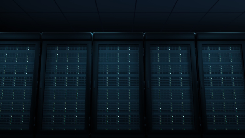 Server room in Data Center With Multiple Rows Server Racks. Neon color ...