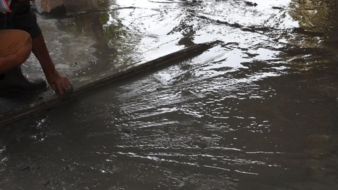 Close Wet Cement Trowed Level Construction Stock Footage Video (100% ...
