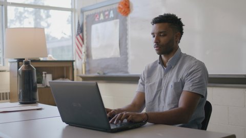 Handsome Teacher Works Isolation His Classroom Stock Footage Video (100 ...