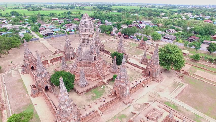 Birds-eye View Old Temple Wat Stock Footage Video (100% Royalty-free ...