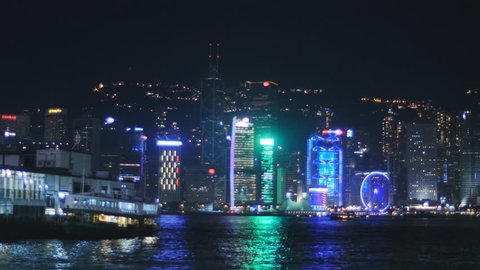 Hong Kong Electric City Night Ferries Stock Footage Video (100% Royalty ...