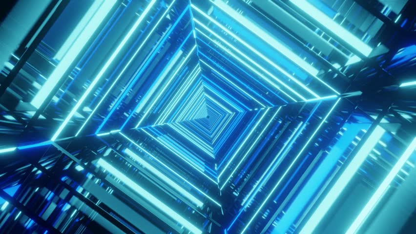 Abstract sci-fi multicolored rainbow tunnel. Futuristic VJ motion graphics for music video, club ...