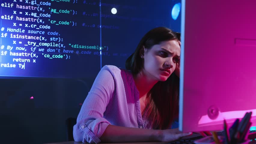 Closeup Coding On Screen Woman Hands Coding Html And Programming On 9142