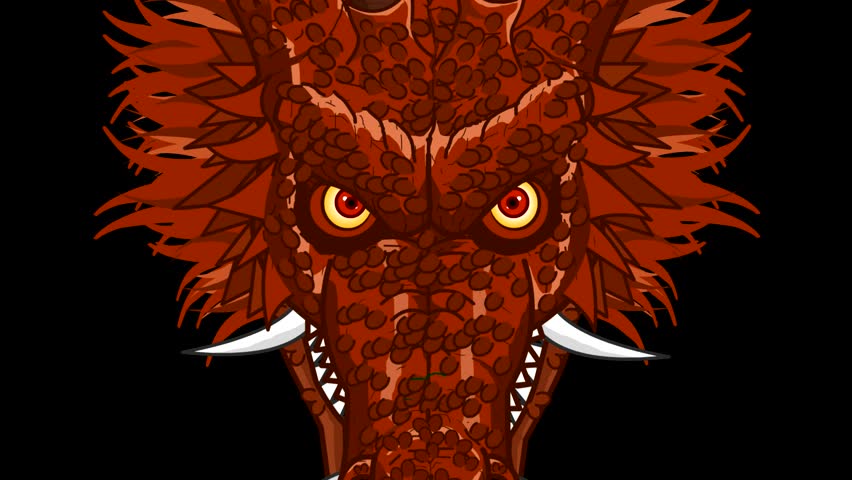 Animation of a Chinese dragon head in black and white, cartoon, 2d ...