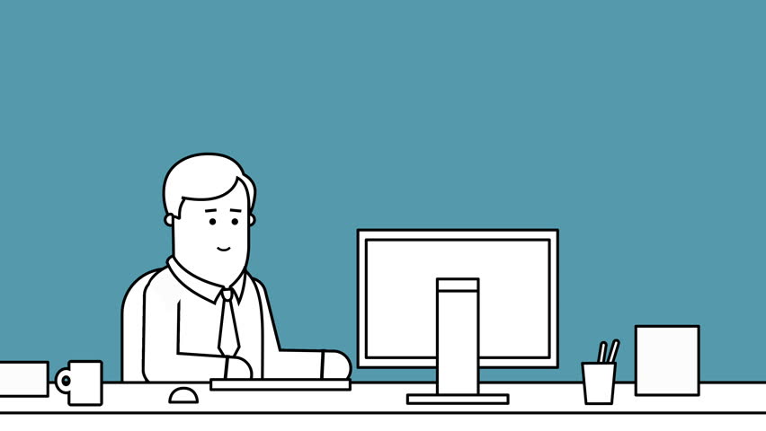 cartoon businessman working writing behind his Stock Footage Video (100 ...