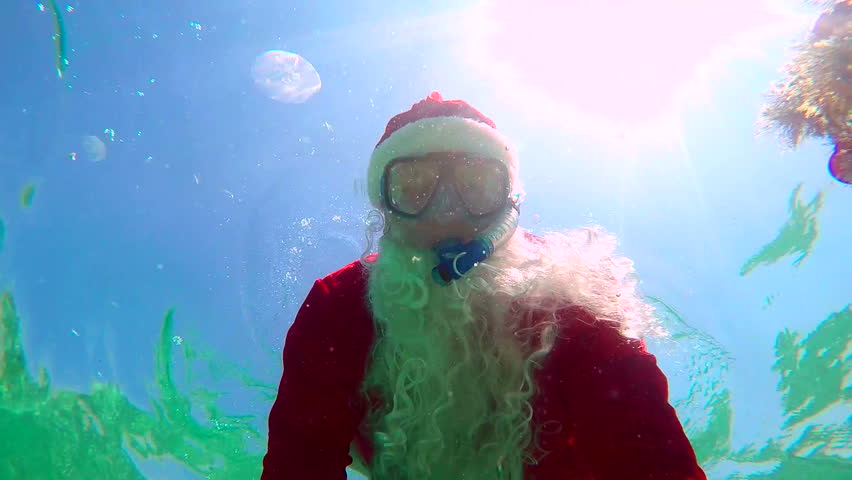 Christmas Celebration Underwater Scuba Santa Stock Footage Video (100% ...