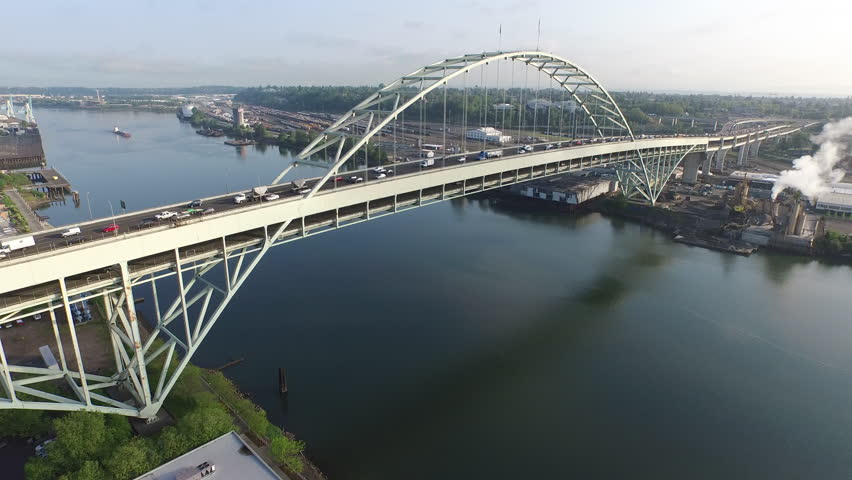 Fremont Bridge, Portland Oregon Aerial Stock Footage Video (100% ...