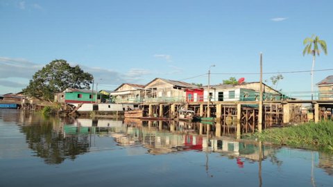 Riverside Houses Amazon River Board Brazil Stock Footage Video (100% ...