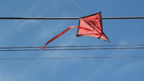 Kite Stuck Wires 2 Shots Red Stock Footage Video (100% Royalty-free ...