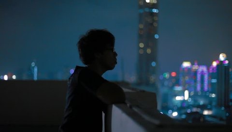 Sad Man Standing Condominium Rooftop Look Stock Footage Video (100% ...
