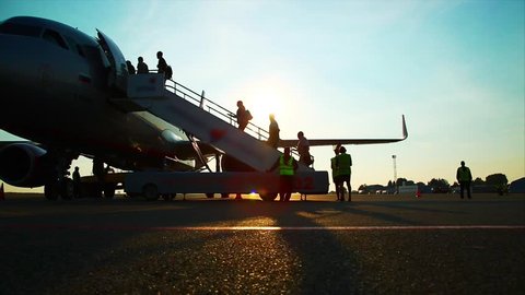 People Climb Ladder Into Plane Airport Stock Footage Video (100% ...