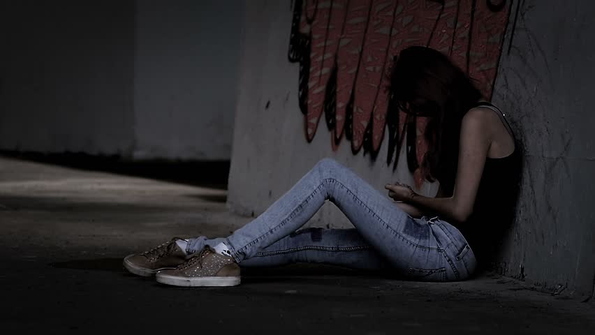 drug addict girl sits by concrete Stock Footage Video (100% Royalty ...