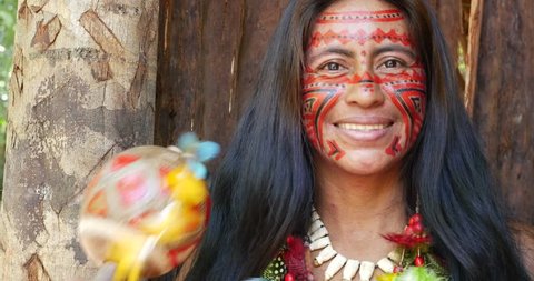 Native Brazilian Woman Indigenous Tribe Amazon Stock Footage Video (100 ...