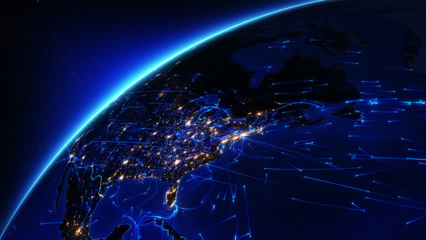 bright connections moving around earth us Stock Footage Video (100% ...