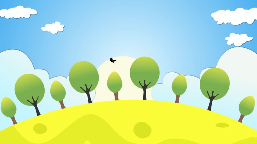 cartoon landscape sun rising tree growing Stock Footage Video (100% ...