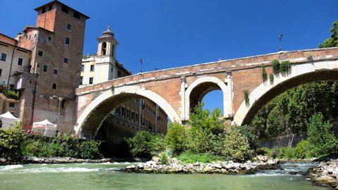 Bridge Pons Fabricius Over Tiber River Stock Footage Video (100% ...