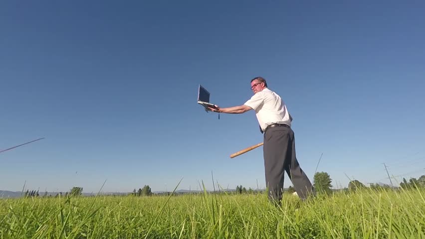 Man Hitting Laptop with Baseball Stock Footage Video (100% Royalty-free ...