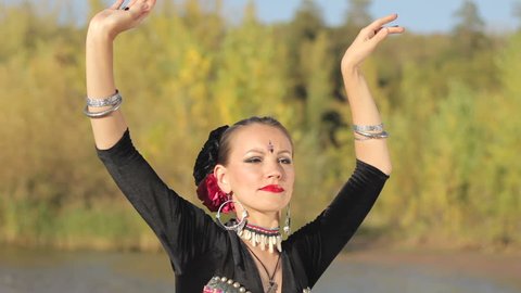 Beautiful Modern Belly Dancer Girl Dancing Stock Footage Video (100% ...