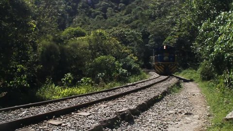 Back View Railroad Train That Entering Stock Footage Video (100% ...