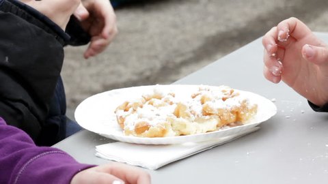Kids Eating Funnel Cake Carnival Stock Footage Video (100% Royalty-free ...
