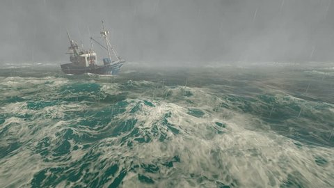 Thunderstorm Open Sea Small Fishing Boat Stock Footage Video (100% ...