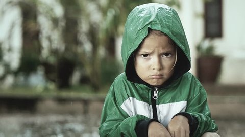 Poor Lonely Child Sitting Alone Rain Stock Footage Video (100% Royalty ...