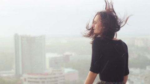 Young Girl Enjoys Rain Sad Roof Stock Footage Video (100% Royalty-free ...