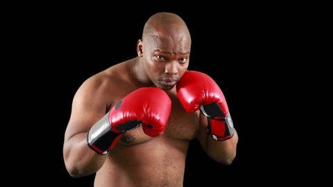 Bodybuilder Boxing Camera On Black Background Stock Footage Video (100% ...