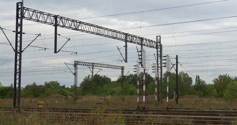 Supports Railroad Contact Network Electric Wires Stock Footage Video ...