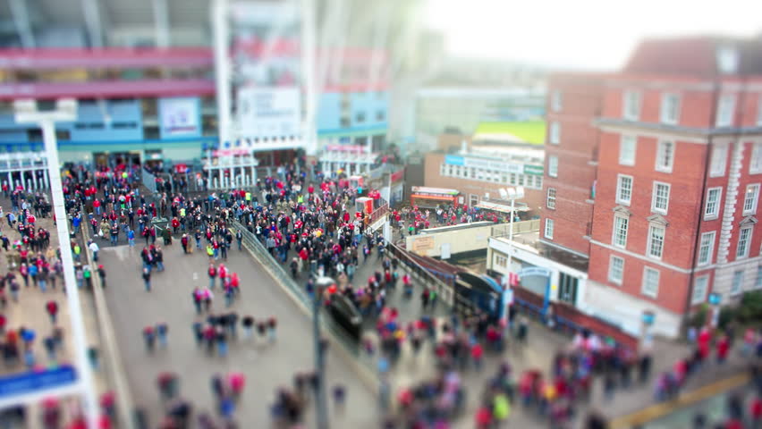crowd leaving stadium tilt shift timelapse Stock Footage Video (100% ...