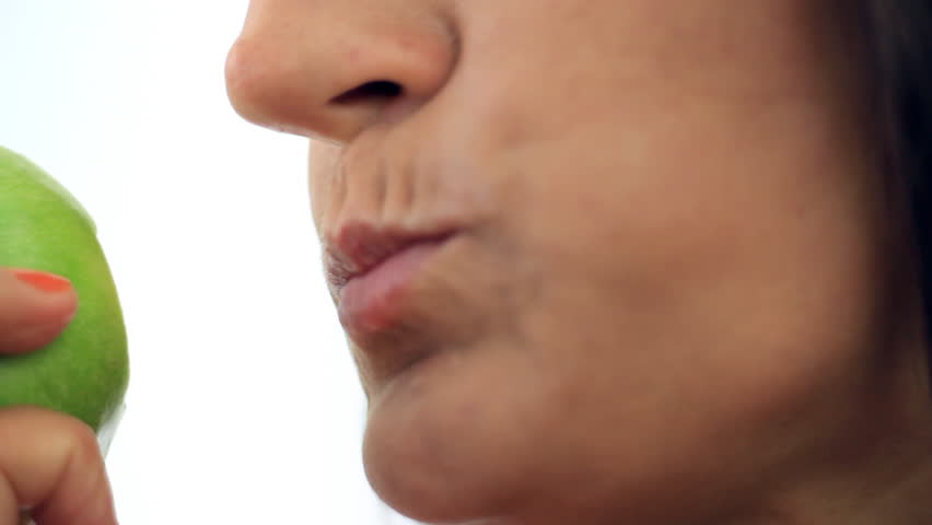 female mouth eating apple close-up Stock Footage Video (100% Royalty ...