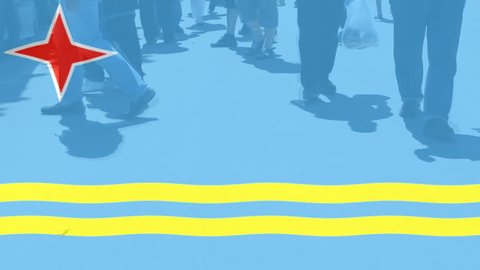 Aruba State Flag Waving People Walking Stock Footage Video (100% ...