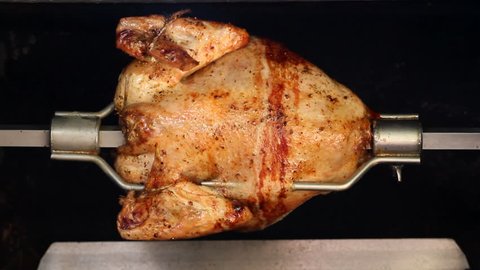 Chicken Barbecued On Rotating Spit Seamless Stock Footage Video (100% ...