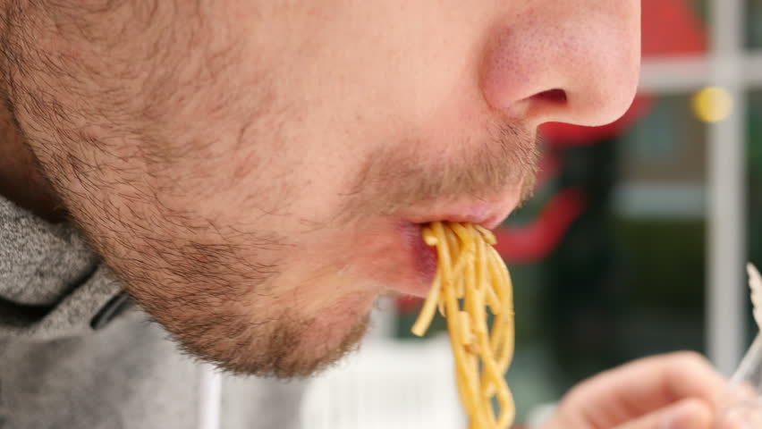 closeup bearded man mouth eating chewing Stock Footage Video (100% ...