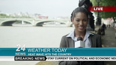 Asian Weather Reporter Reporting On Hurricane Stock Footage Video (100% ...