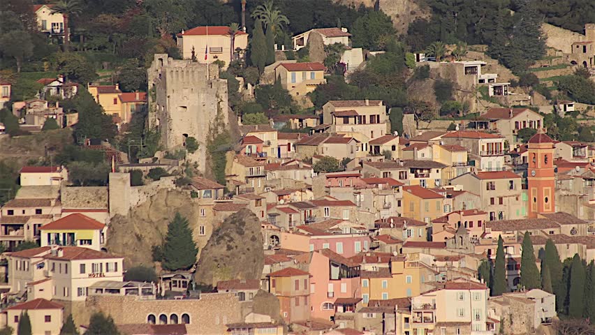 aerial view old village castle roquebrune-cap-martin Stock Footage ...