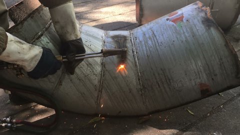 Industrial Worker Cutting Steel Duct Pipe Stock Footage Video (100% ...