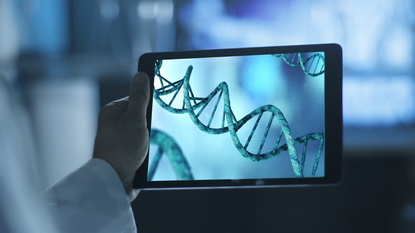 Using Tablet with Dna Simulation. Stock Footage Video (100% Royalty ...