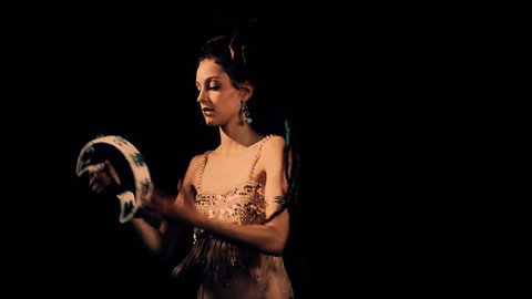 Lovely Young Woman Percussionist Playing Tamborine Stock Footage Video ...