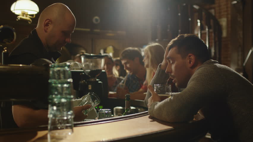 sad lonely man chatting bartender drinking Stock Footage Video (100% ...